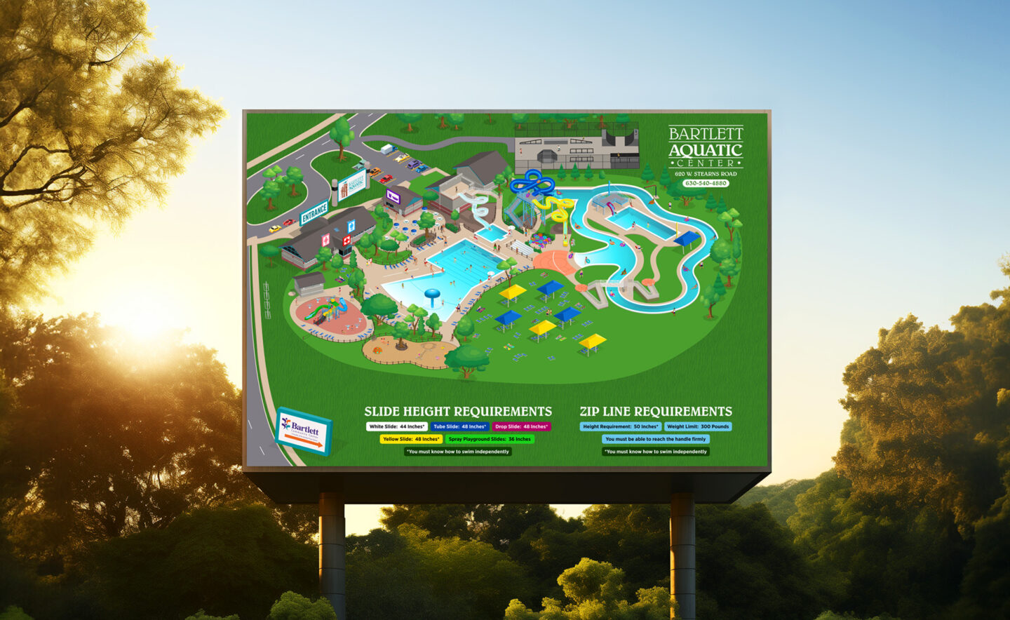 Bartlett Aquatic Center | Water Park Map Illustration